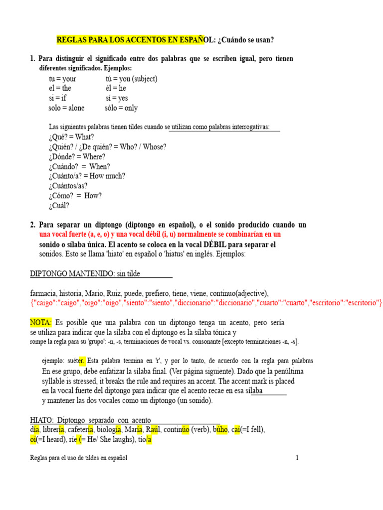 Reglas para los Acentos en Español | PDF | Sílaba | Lingüística