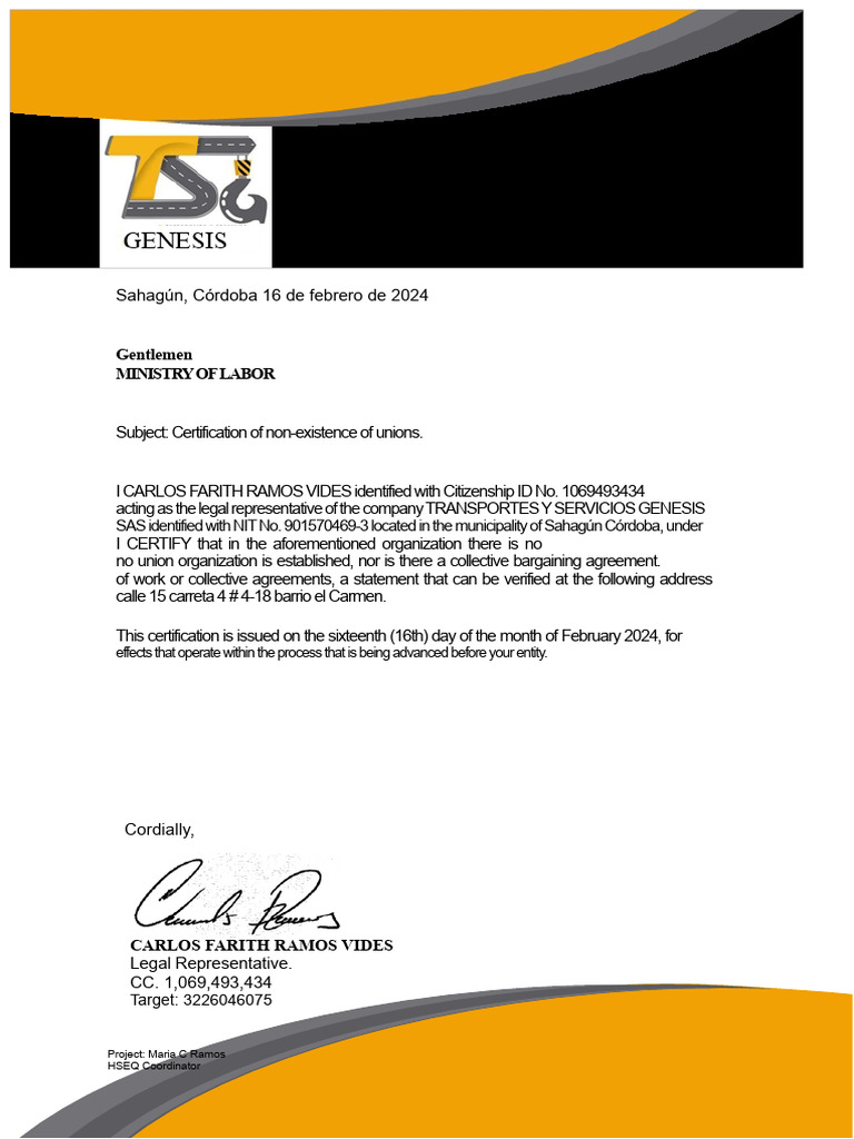 Certificate of Non-Existence of Unions | PDF