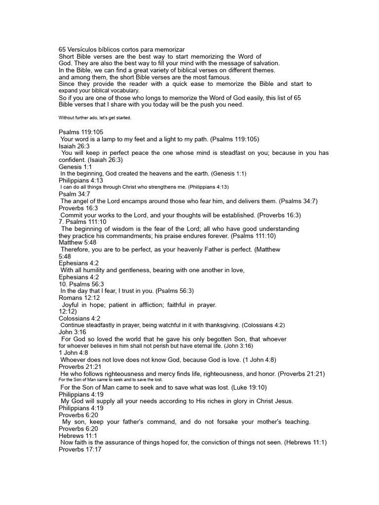 65 Short Bible Verses to Memorize | PDF | Fruit Of The Holy Spirit ...