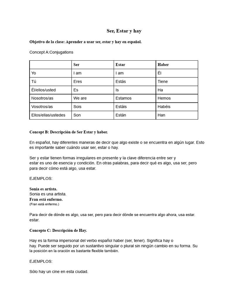 Ser, Estar y Hay | PDF | Verbo | Lengua española