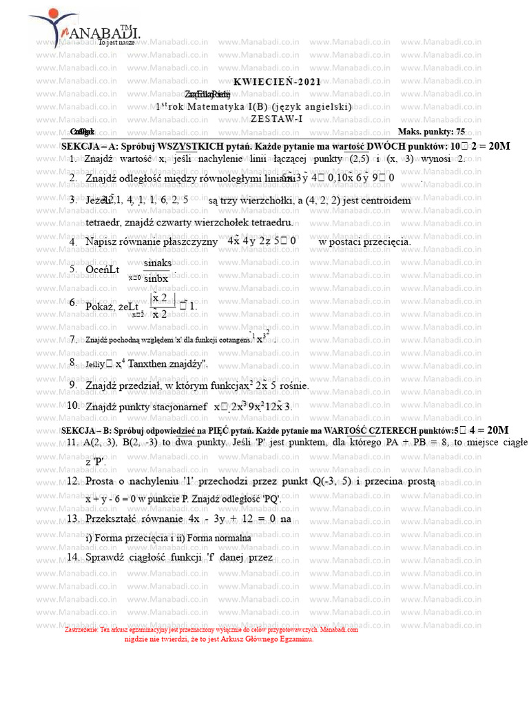 JR - Inter - Maths Ib - Zestaw-I PDF | PDF
