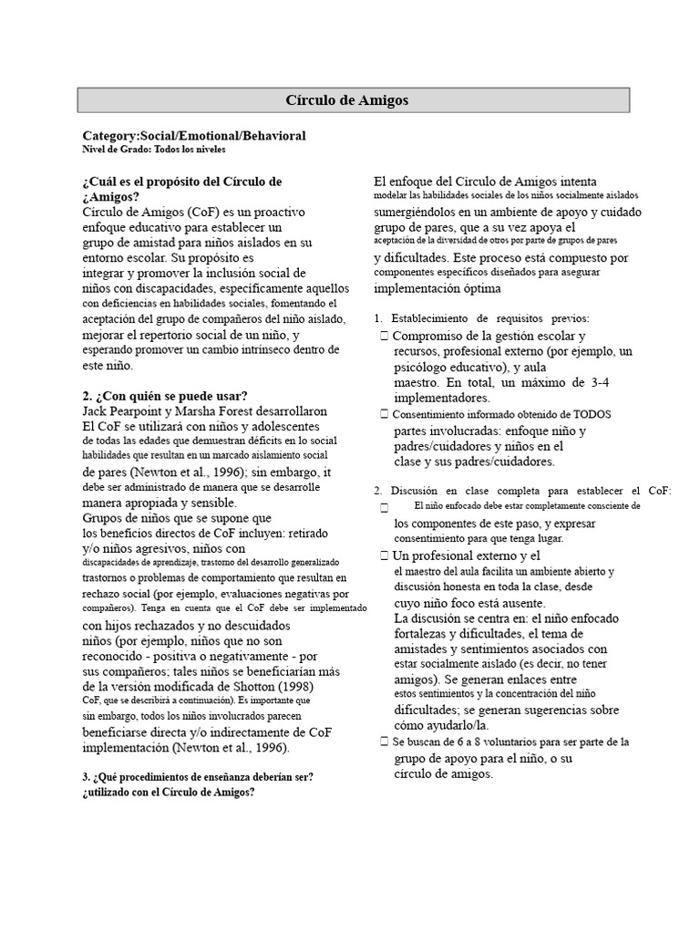 Círculo de Amigos: Inclusión Social Escolar | PDF | Autismo | Inclusión ...