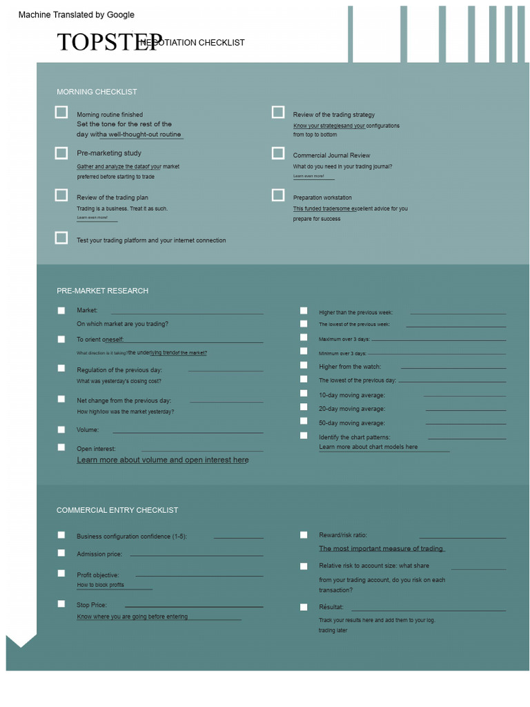 Topstep Trader Checklist | PDF | Negotiation | Psychology