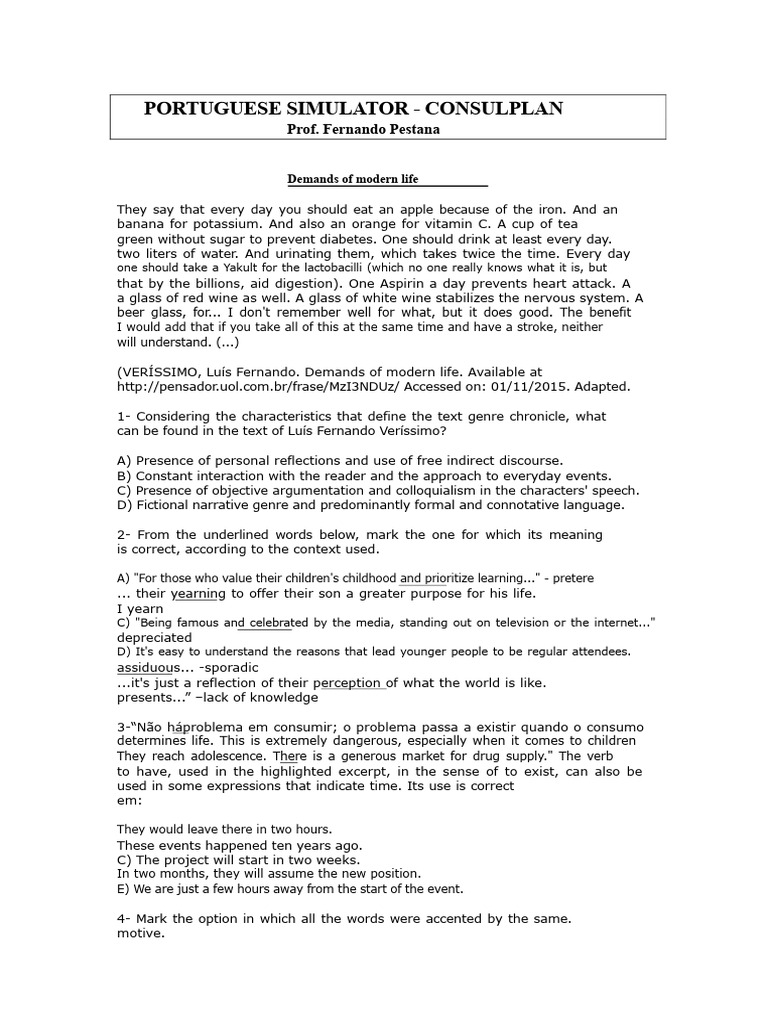 Modern Life Demands: A Chronicle Analysis | PDF | Word | Verb