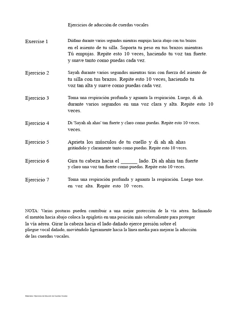 Ejercicios para Mejorar la Aducción Vocal | PDF