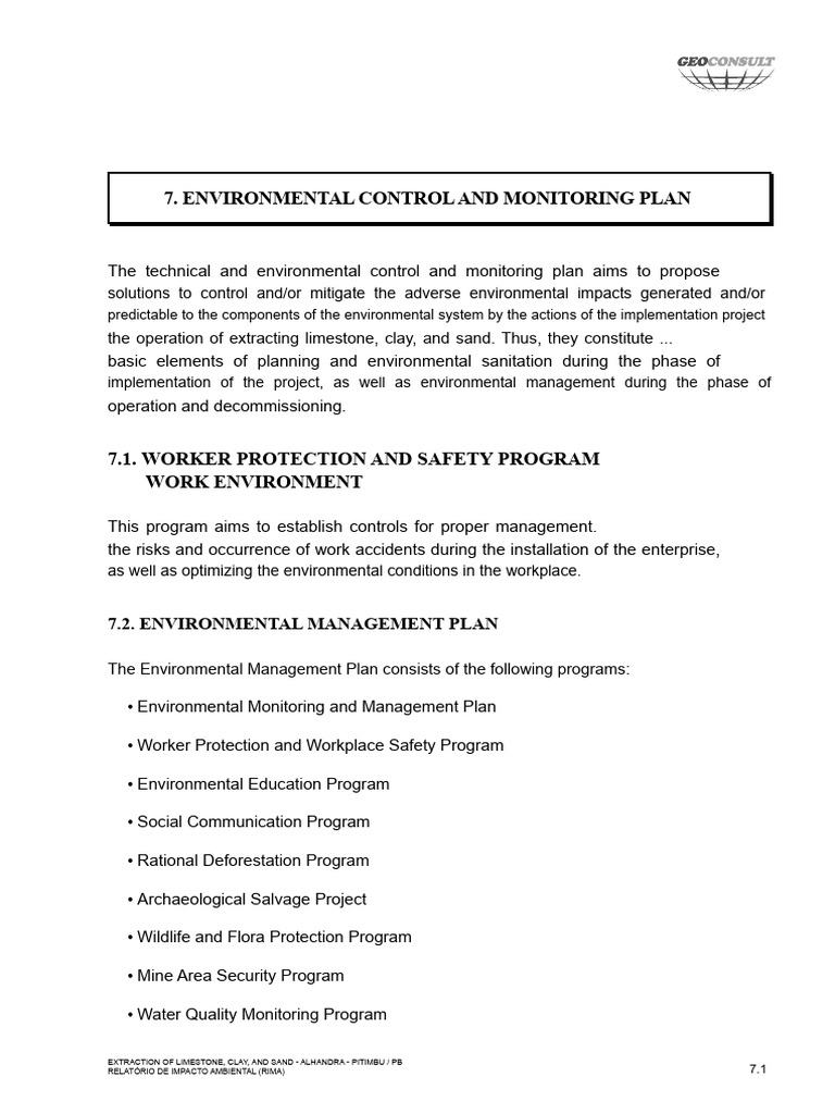 07 Environmental Control and Monitoring Plan | PDF | Waste Management ...