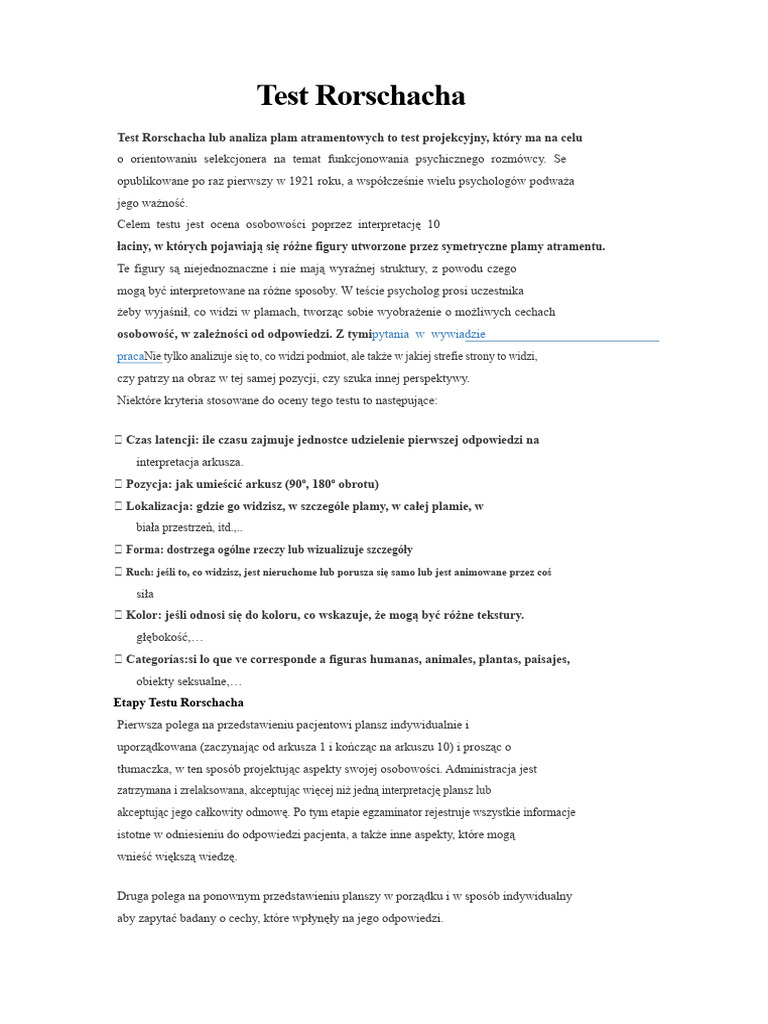 Test Rorschacha Karty | PDF