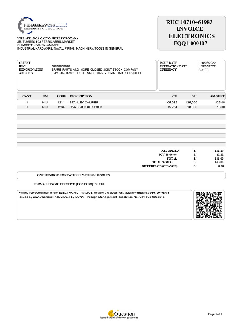 Electronic Invoice Fqq1-107 | PDF