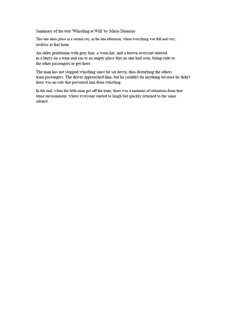 Summary of the Text Whistling at Will | PDF