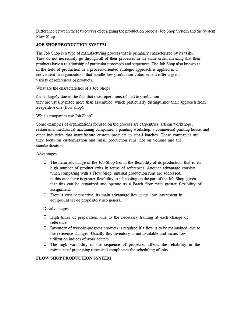 Job Shop vs. Flow Shop Production Systems | PDF | Inventory ...