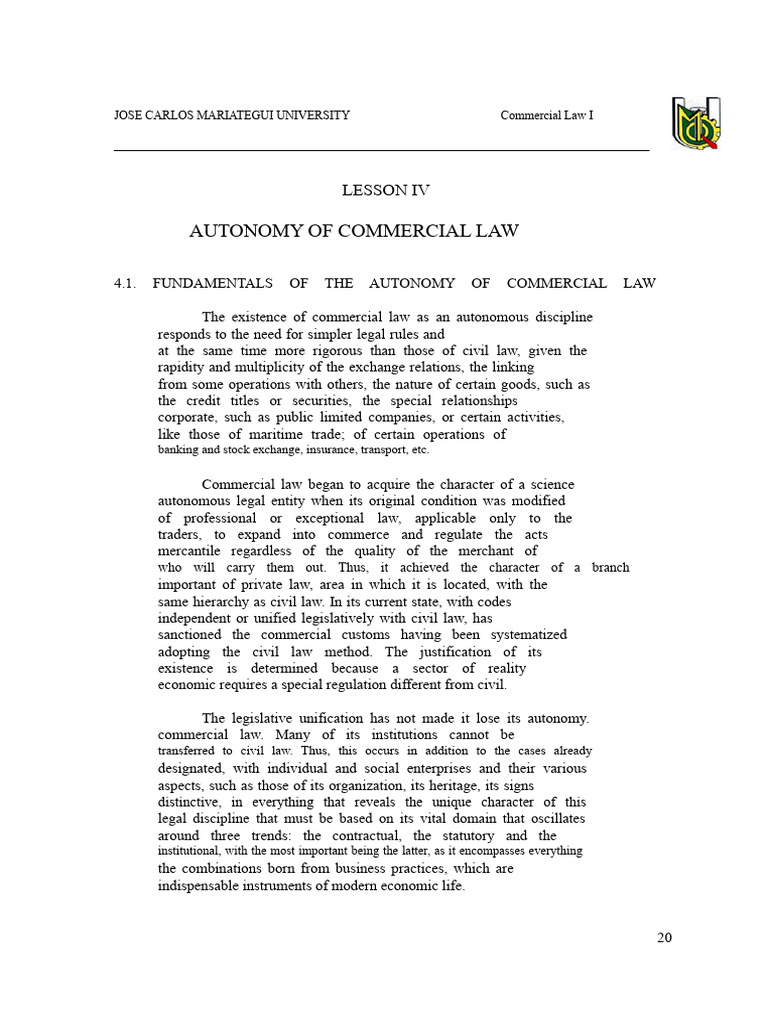 Autonomy of Commercial Law in Peru | PDF | Autonomy | Civil Law (Legal ...