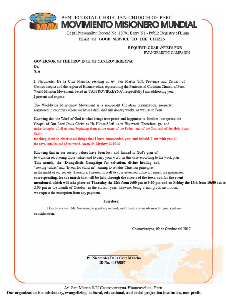 Request For Guarantees For Castration Campaign. | PDF | Evangelism ...