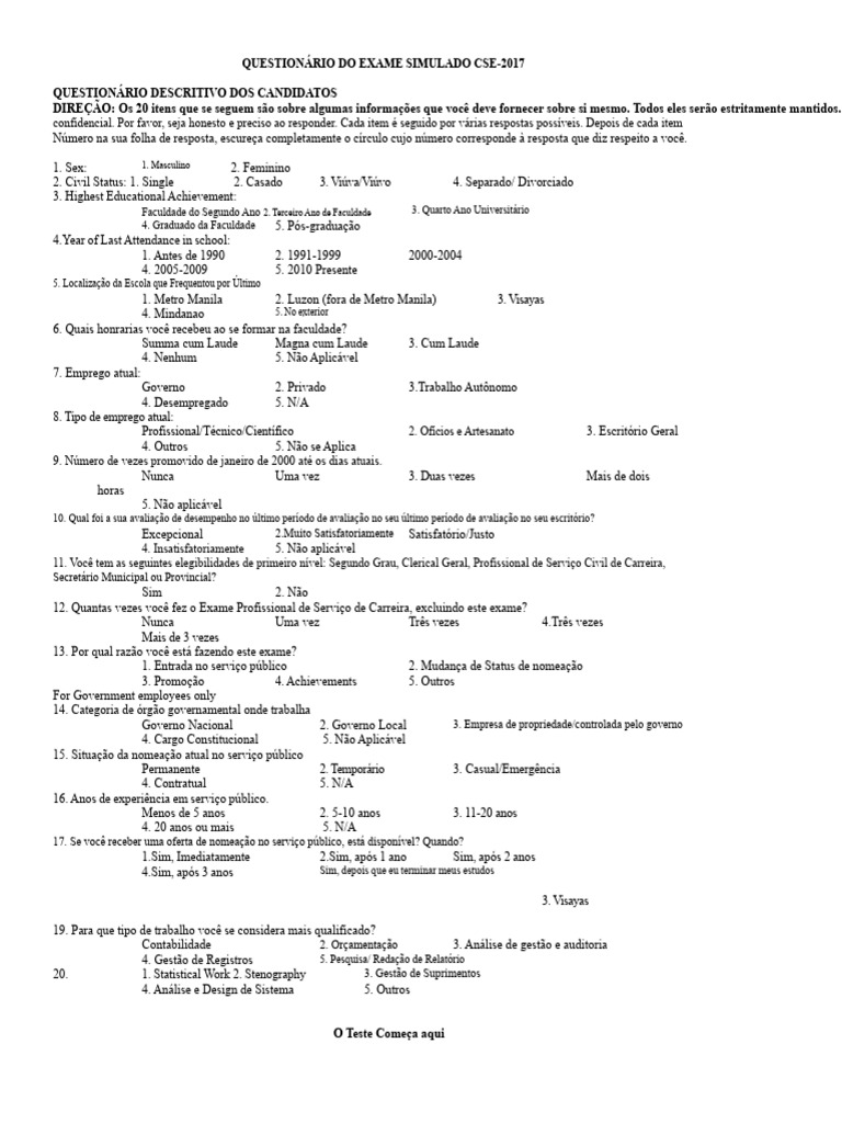 Questionário do Exame Simulado CSE-2017 | PDF | Erosão | Agricultura