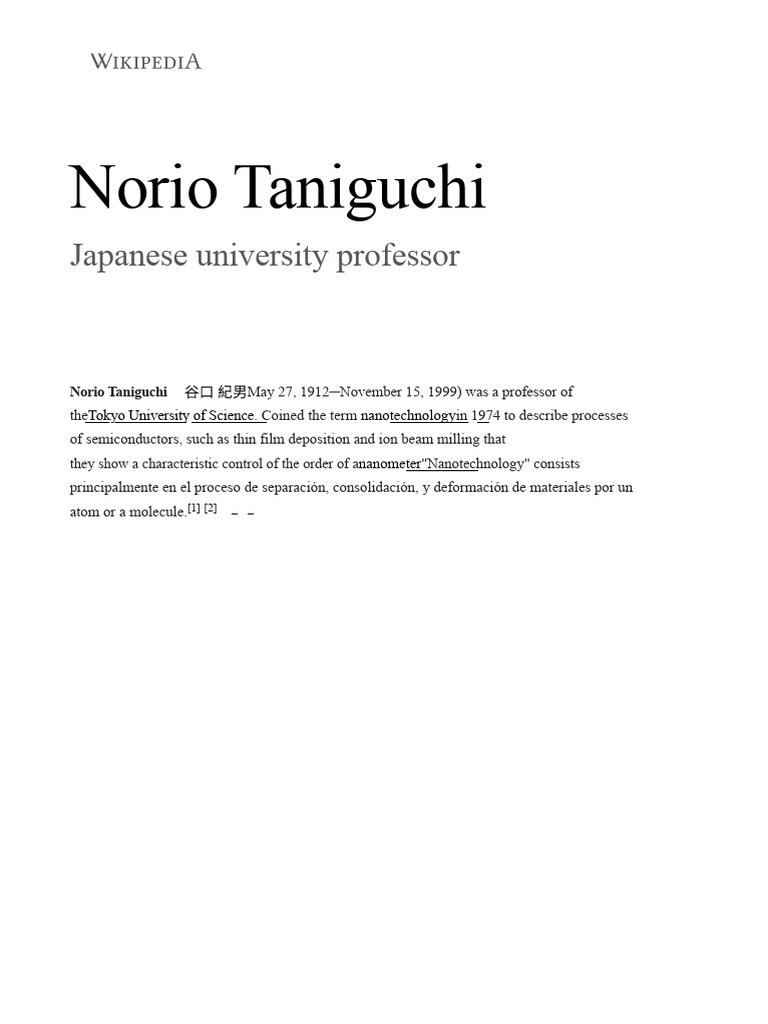 Norio Taniguchi: Pioneer of Nanotechnology | PDF | Nanotechnology ...