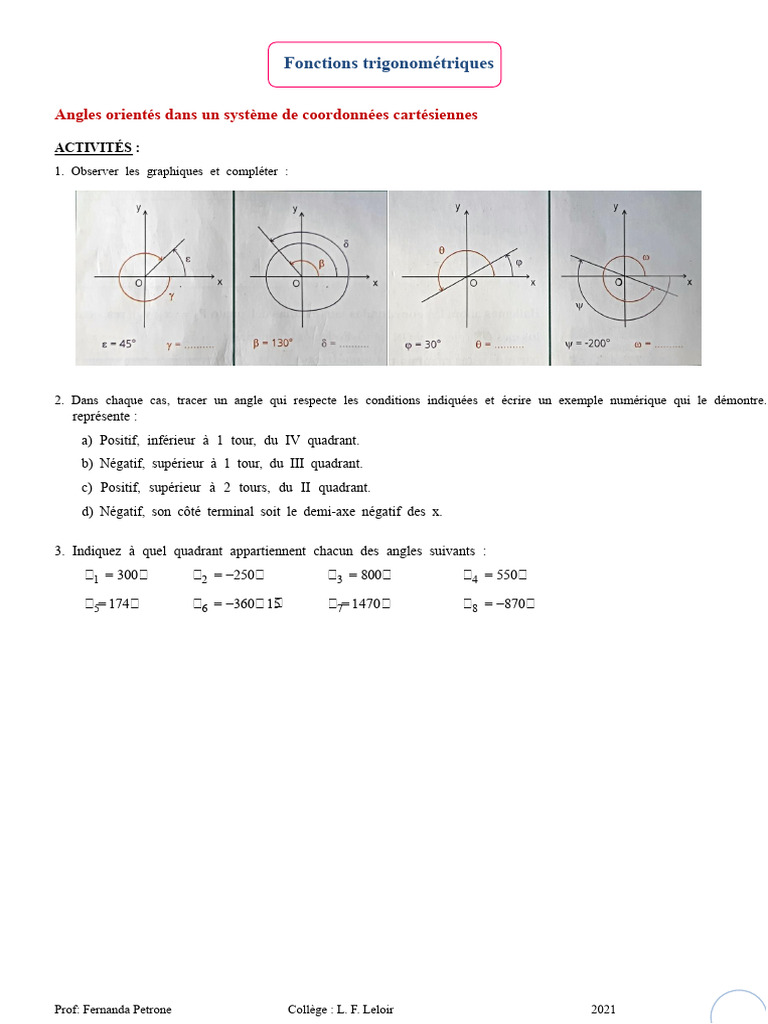 Fonctions trigonométriques et quadrants | PDF
