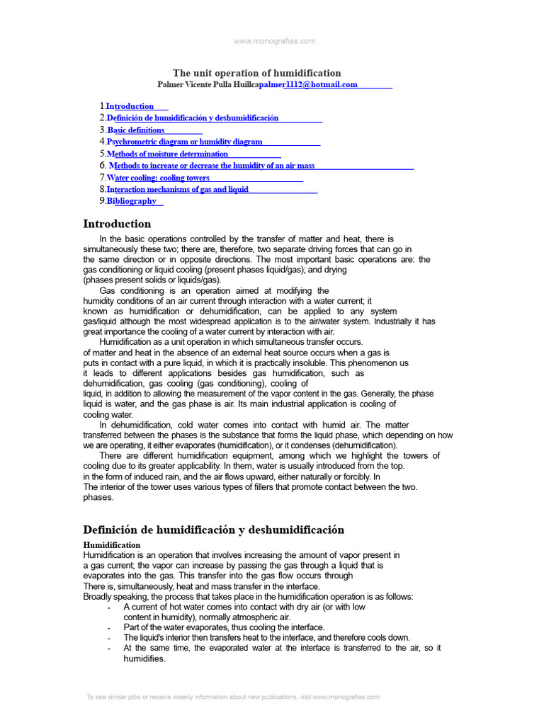 Unit Operation Humidification | PDF | Humidity | Evaporation