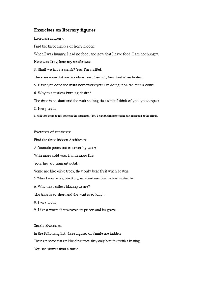 Exercises on literary figures | PDF