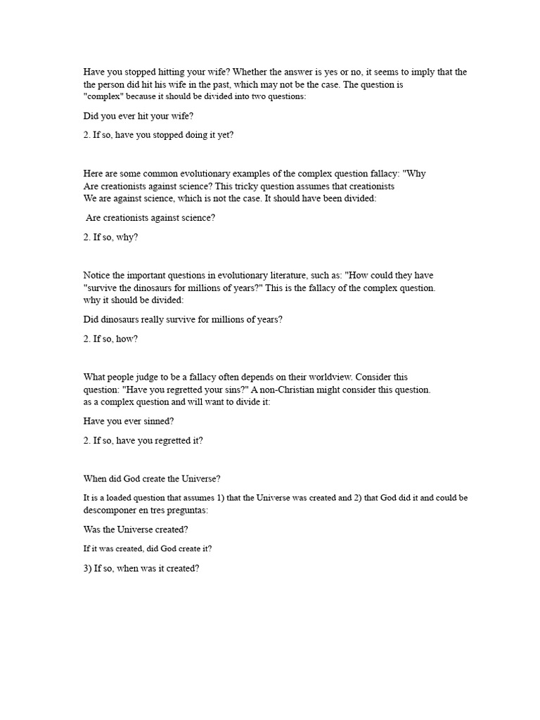 Understanding Complex Question Fallacies | PDF