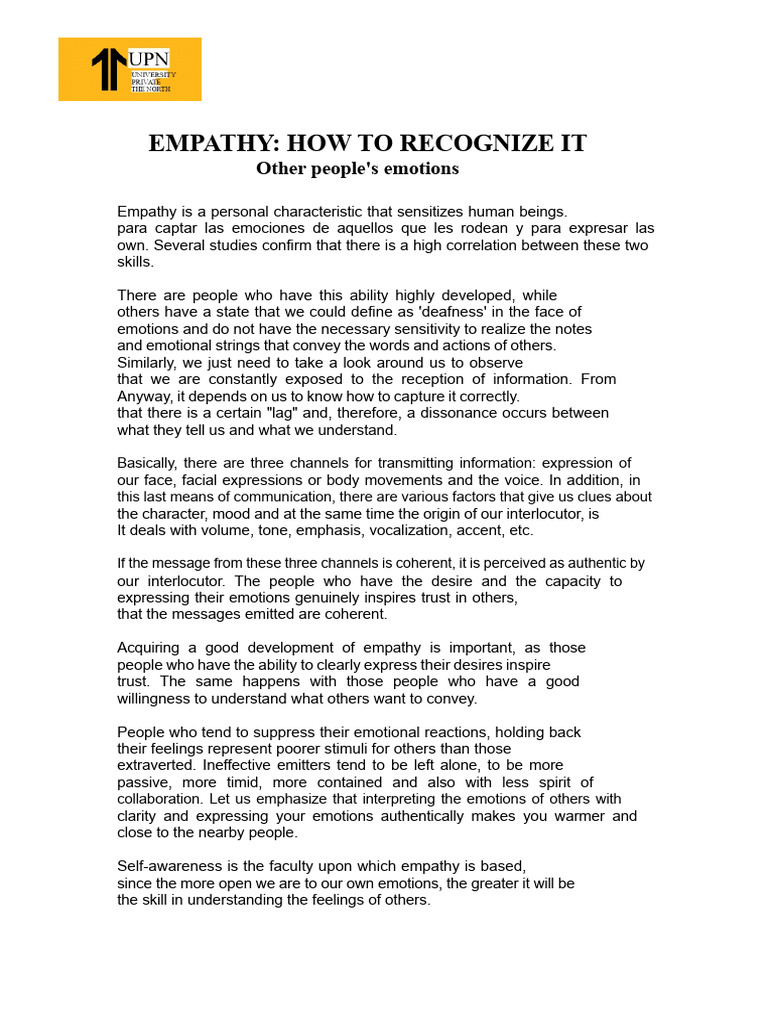Recognizing and Developing Empathy | PDF | Empathy | Nonverbal ...