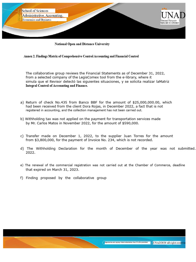 Annex 2 - Findings Integrated Accounting and Financial Control Matrix ...