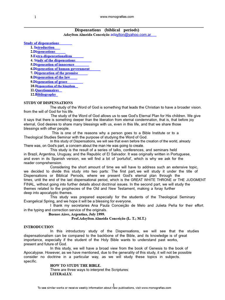 Study of Biblical Dispensations | PDF | Genesis Creation Narrative | Noah