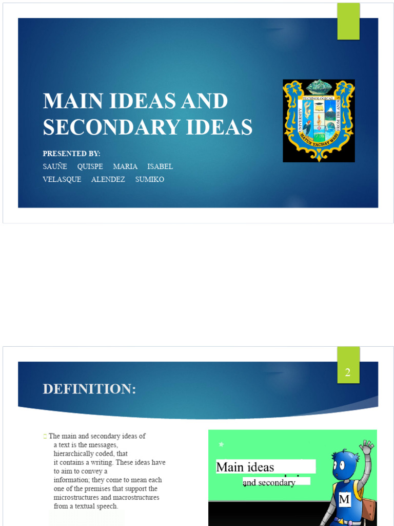 Main Ideas and Secondary Ideas | PDF