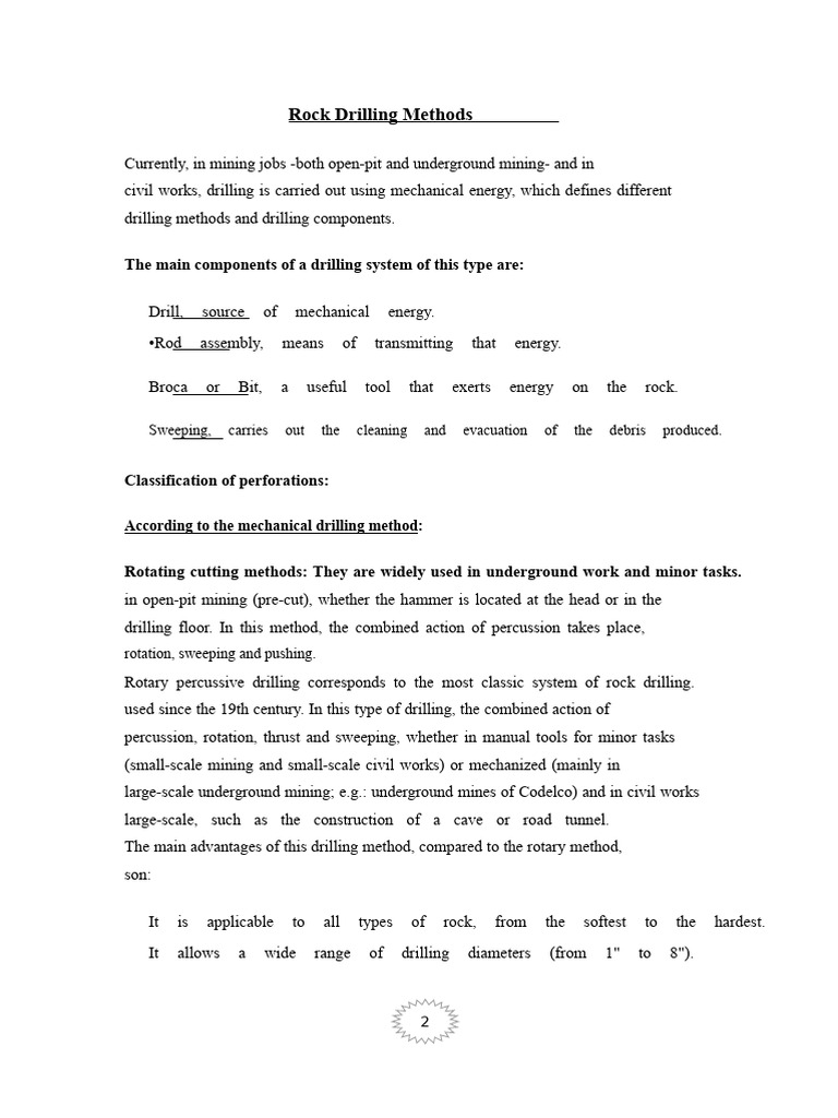 Rock Drilling Methods Explained | PDF | Drill | Mining