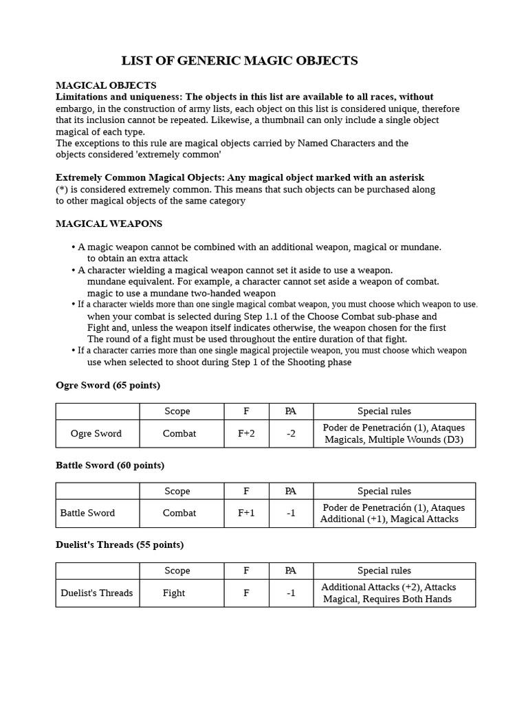 List of Generic Magical Objects | PDF | Magician (Fantasy)