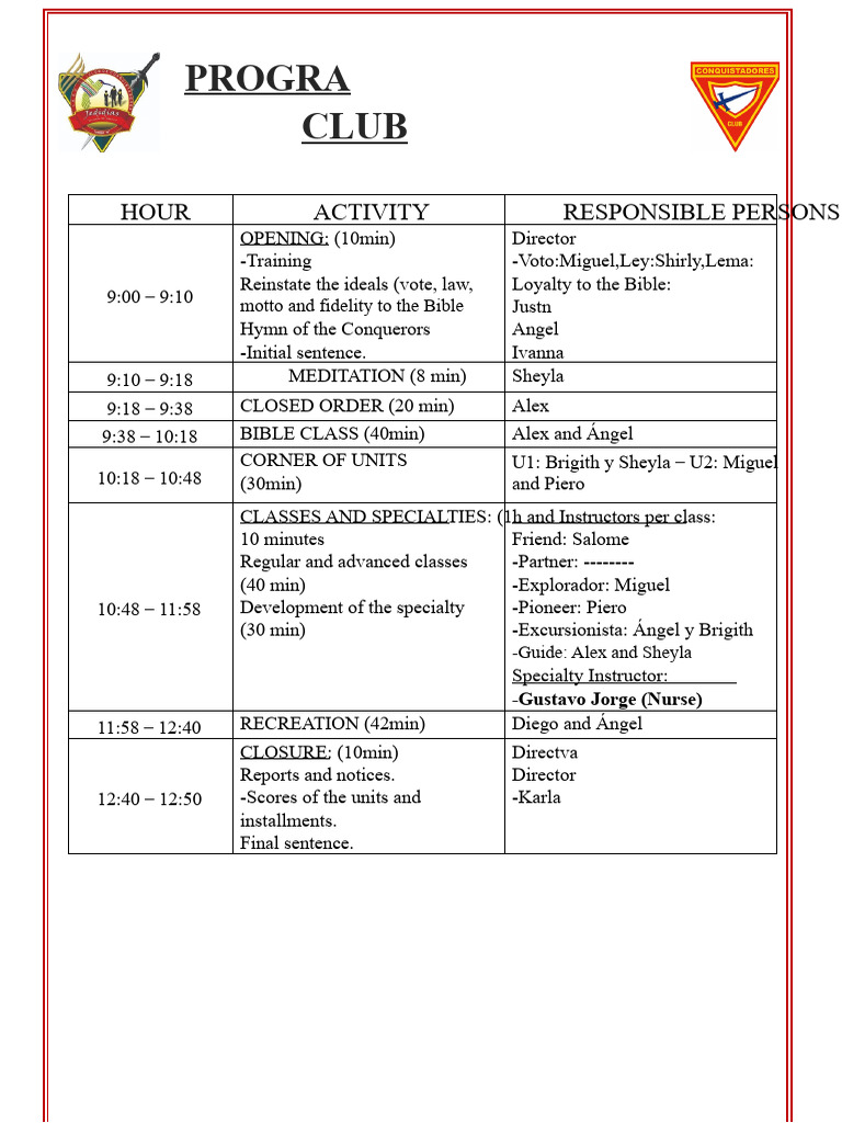 Conquistadores Club Program - Base | PDF