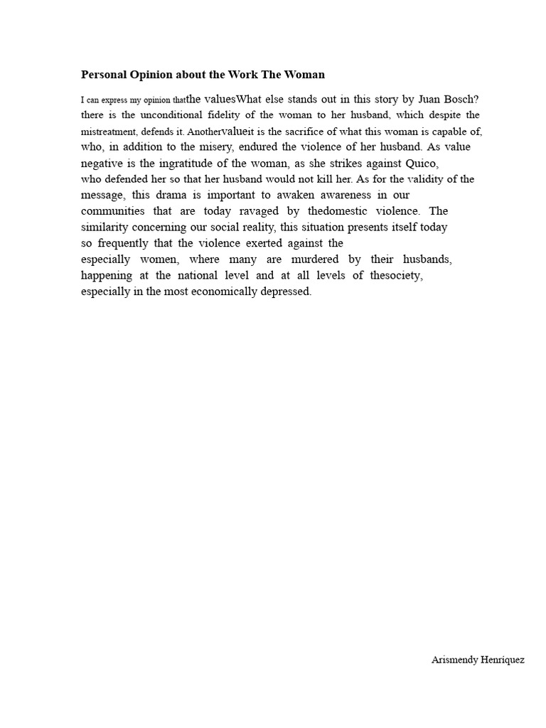 Personal Opinion About The Work The Woman | PDF