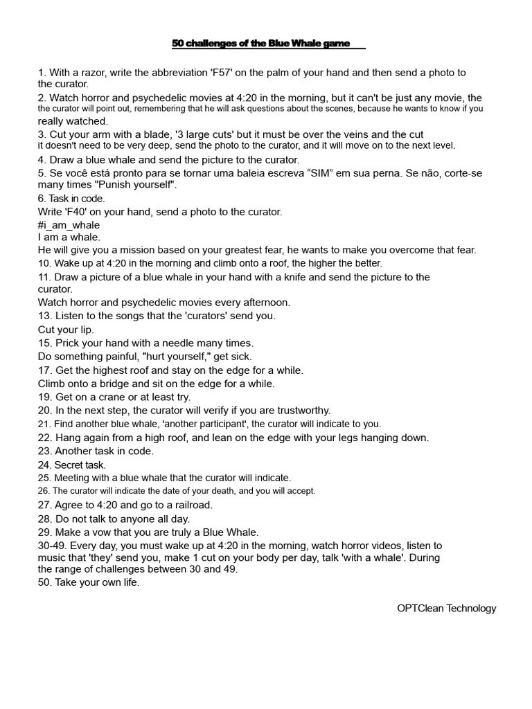 50 Blue Whale Game Challenges | PDF