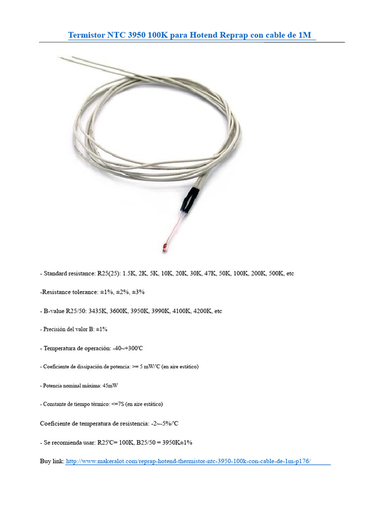 NTC 3950 100K Thermistor for Reprap Hotend | PDF