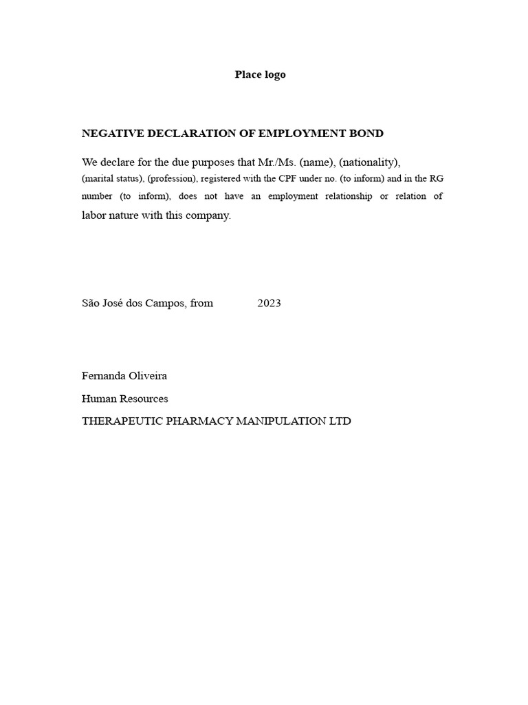 Negative Declaration of Employment Relationship | PDF