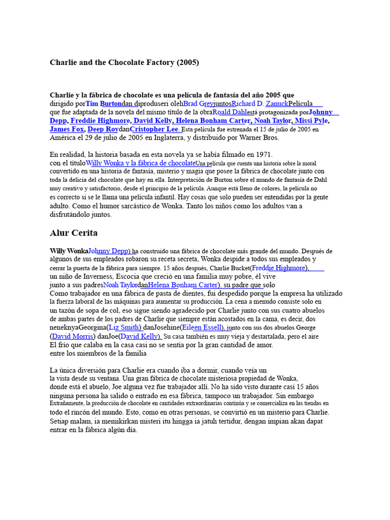 Charlie y la Fábrica de Chocolate 2005 | PDF