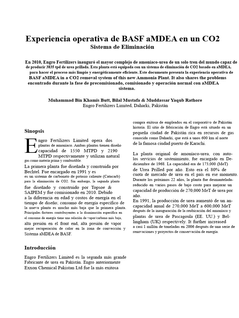 Sistema de Remoción de CO2 BASF AMDEA | PDF | Dióxido de carbono | Agua
