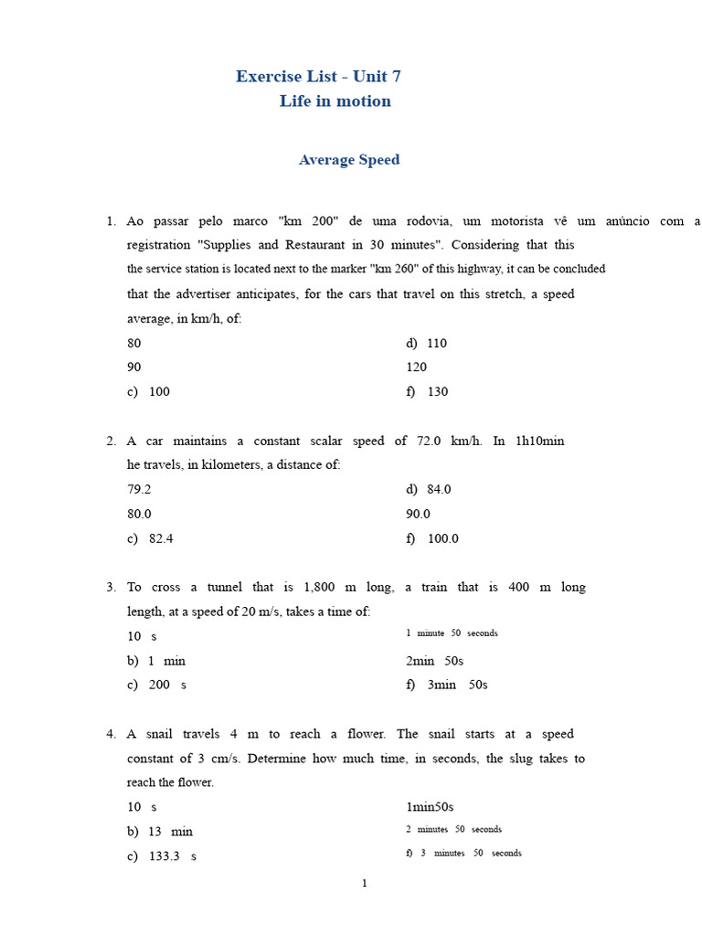 Average Speed Exercises and Solutions | PDF | Speed | Velocity