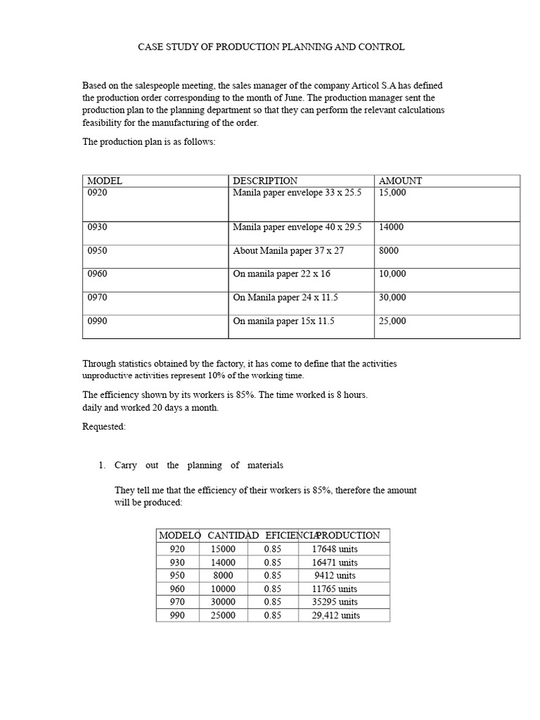 Case Study of Production Planning and Control | PDF