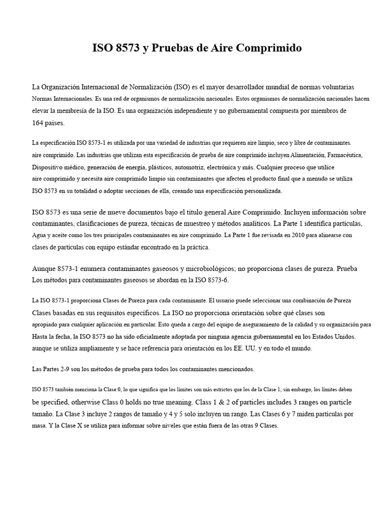 ISO 8573 y Pruebas de Aire Comprimido | PDF | Tableta (Farmacia ...