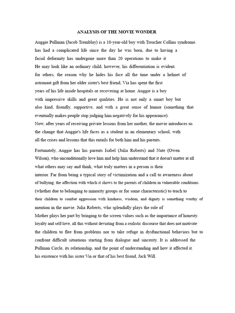 "Wonder Movie Analysis: Themes & Lessons" | PDF | Teachers | Learning