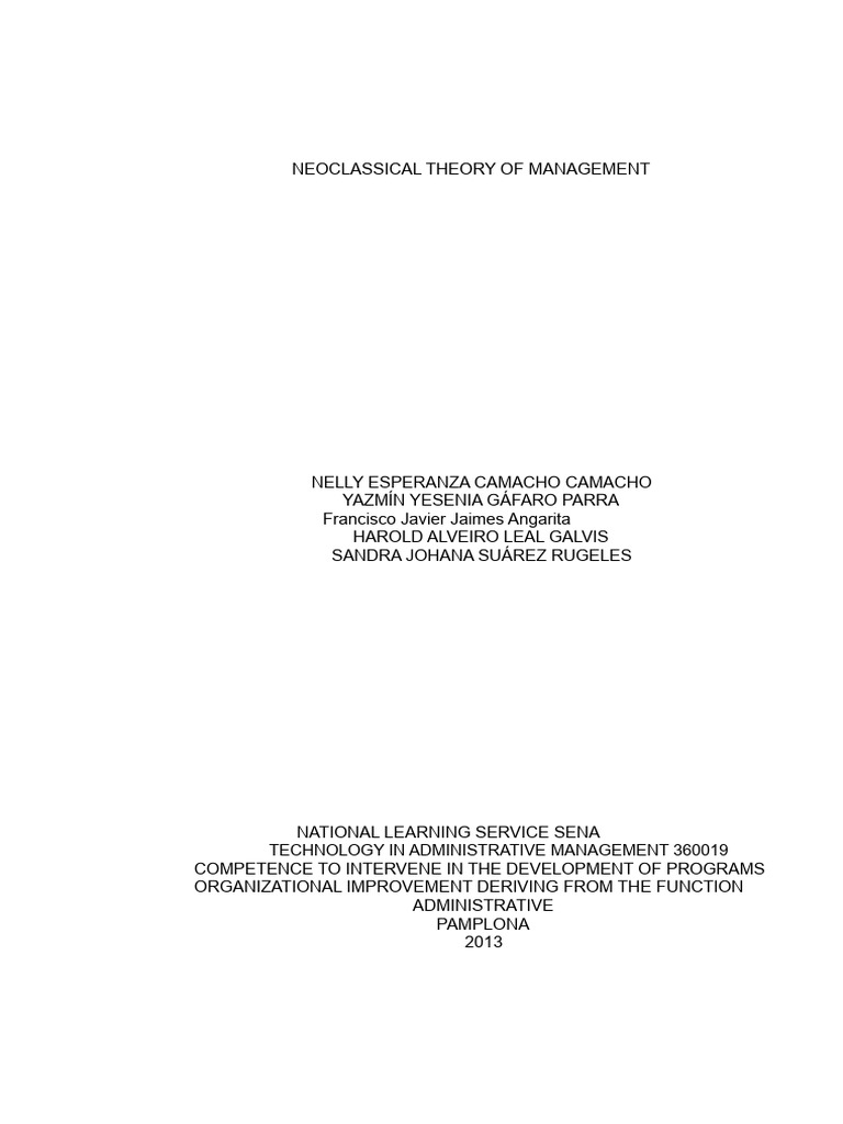 WRITTEN WORK ON NEOCLASSICAL THEORY OF ADMINISTRATION | PDF ...