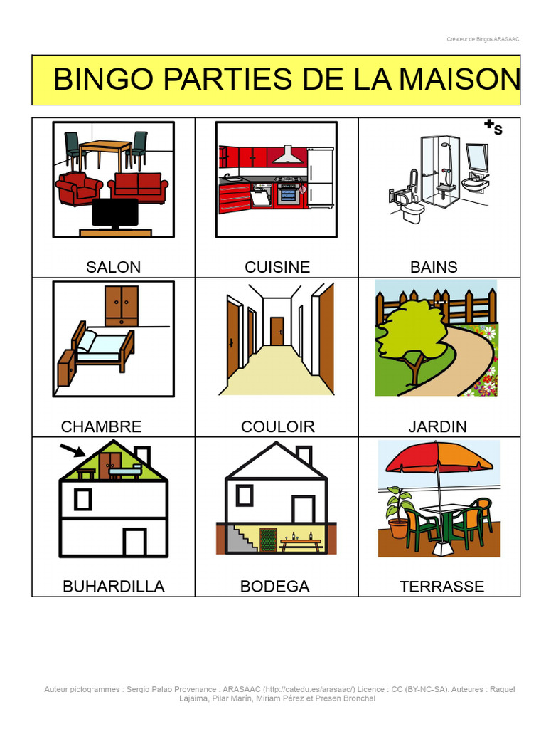Bingo des pièces de la maison ARASAAC | PDF | Jeux d'argent | Jeux de ...
