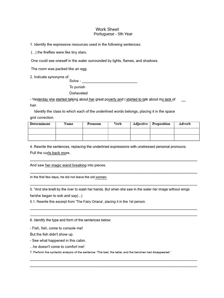 Work Sheet - 5th Grade | PDF