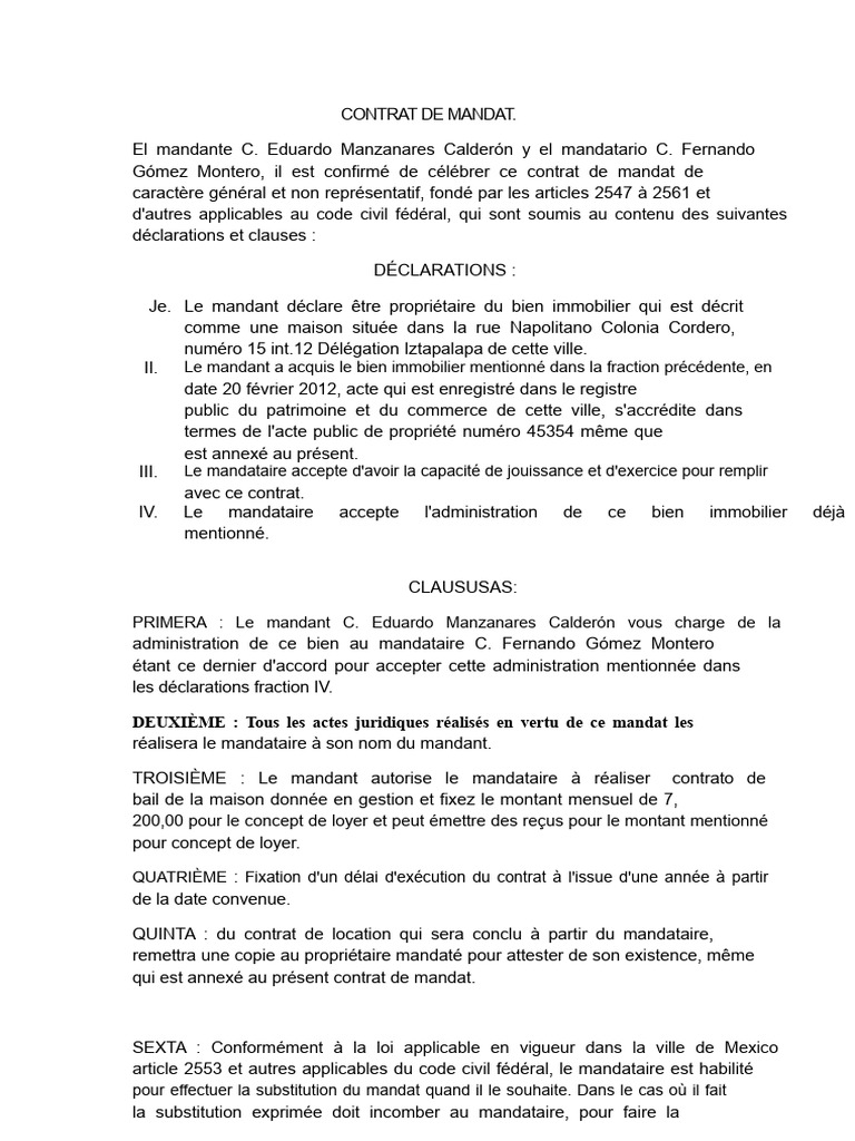 Contrat de mandat pour gestion immobilière | PDF