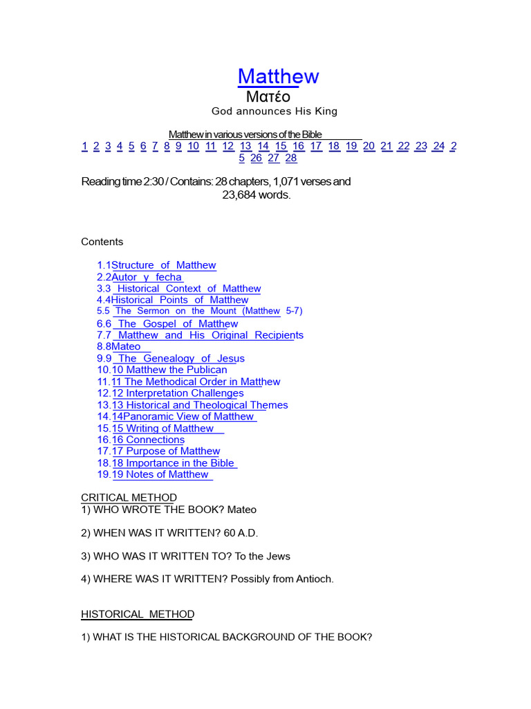 Overview of the Gospel of Matthew | PDF | Gospel Of Matthew | Jesus