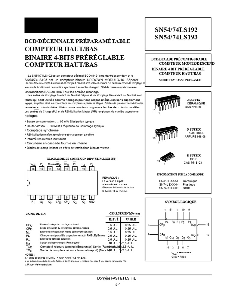 Compteurs BCD et Binaire 4-Bits SN54/74LS | PDF | Ingénierie ...