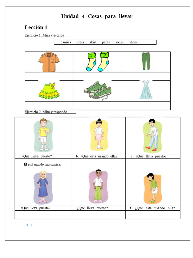 Cosas para llevar: Ejercicios de ropa | PDF | Ropa | Moda