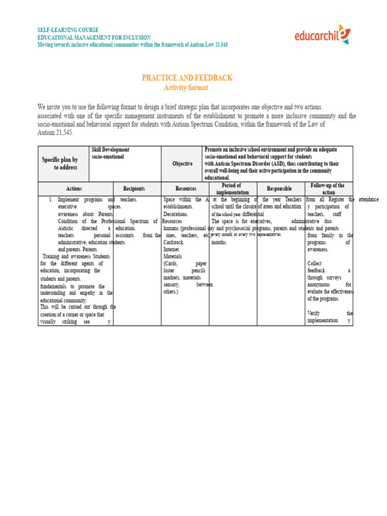Practical Activity Format | PDF | Autism | Inclusion (Education)