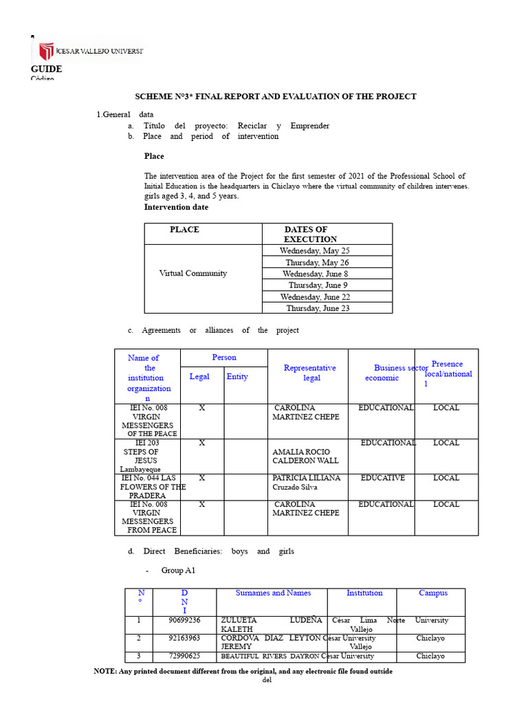 Schema N°3 Final Report and Project Evaluation | PDF | Behavioural ...