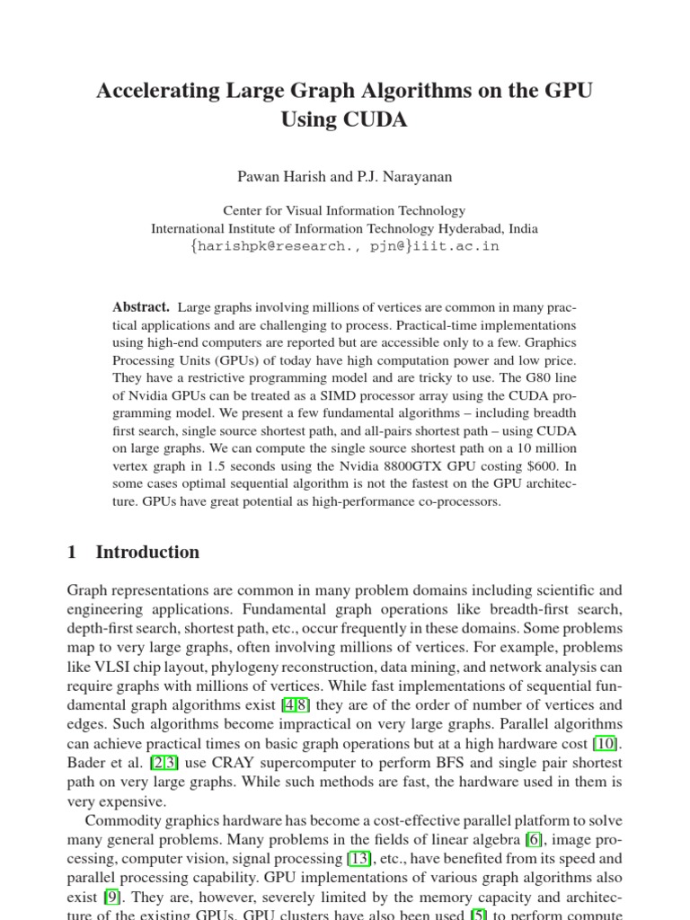 Accelerating Large Graph Algorithms On The Gpu Using Cuda Pdf