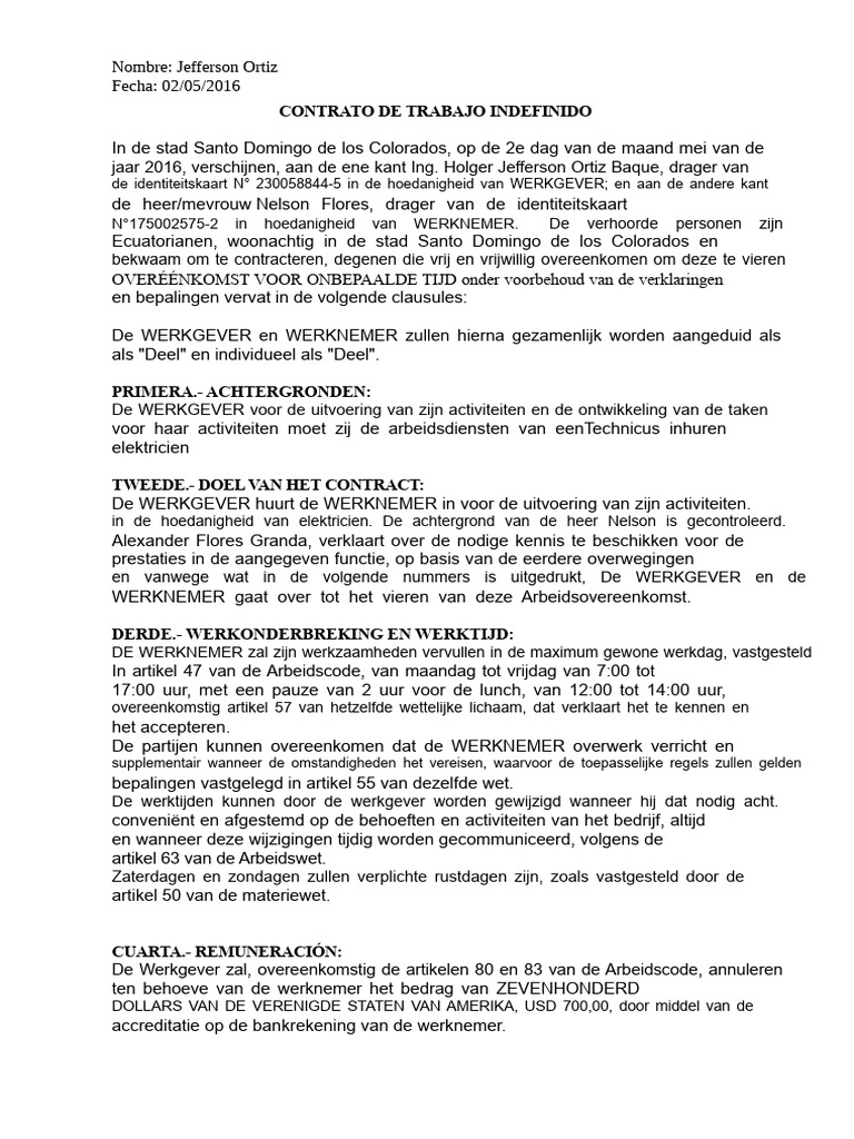 Onbepaalde Arbeidsovereenkomst | PDF